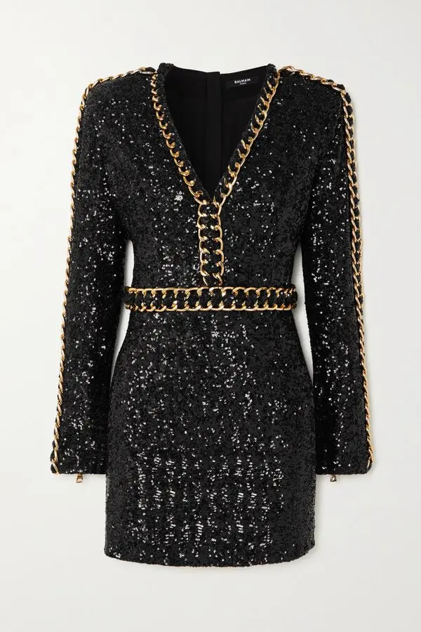 Balmain Embellished Sequined Crepe Mini Dress