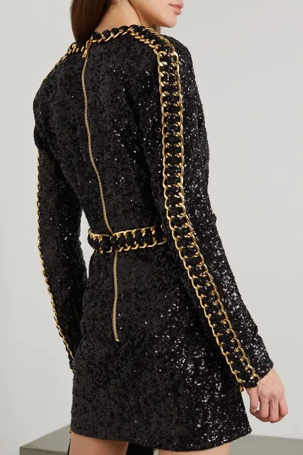 Balmain Embellished Sequined Crepe Mini Dress