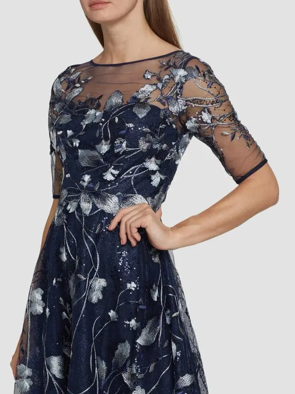 Rickie Freeman For Teri Jon Embroidered Tulle Tea Dress
