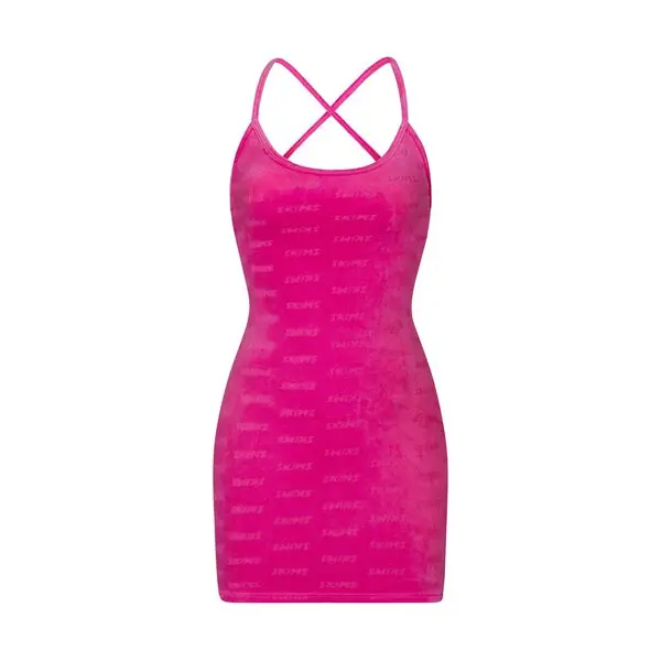 SKIMS Logo Velour Slip Dress - Hot Pink
