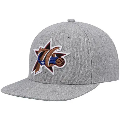 Mitchell & Ness Heathered Gray Philadelphia 76ers Hardwood Classics Team 2.0 Snapback Hat
