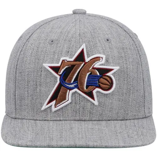 Mitchell & Ness Heathered Gray Philadelphia 76ers Hardwood Classics Team 2.0 Snapback Hat