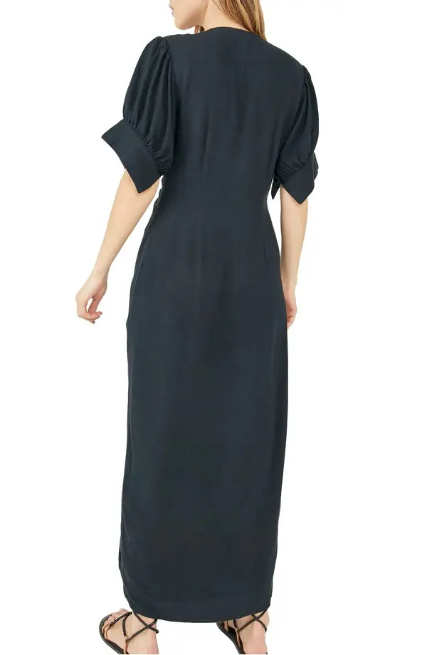 helen maxi dress black Black Maxi Dress with Asymmetric Sleeves HELEN