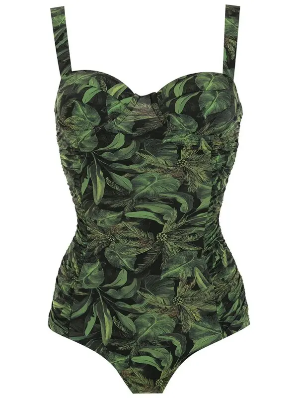 Isolda Coqueiral Foliage-print Swimsuit - Black