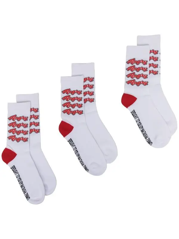 Natasha Zinko Angry-print Socks Set Of Three - White