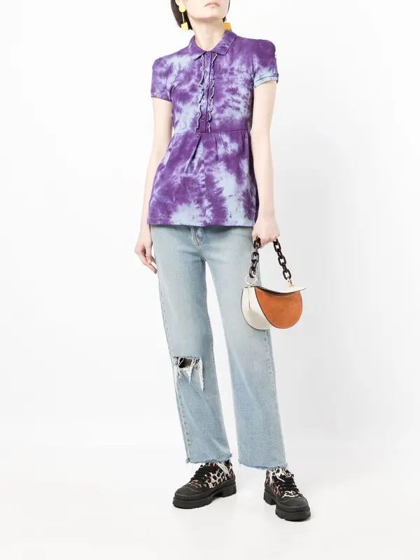 STAIN SHADE Tie-dye Peplum Polo Top