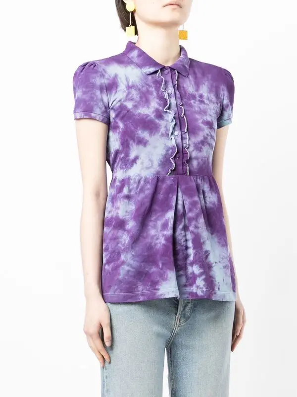 STAIN SHADE Tie-dye Peplum Polo Top