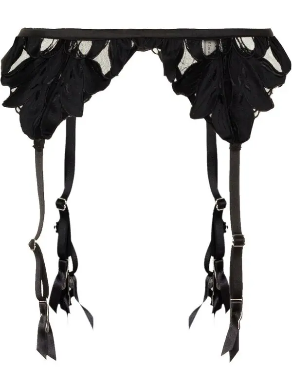Fleur Du Mal Lily Embroidered Garter Belt - Black