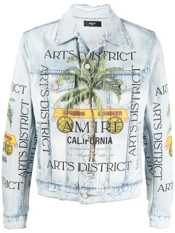 Amiri Graphic-print Distressed-effect Denim Jacket - Blue