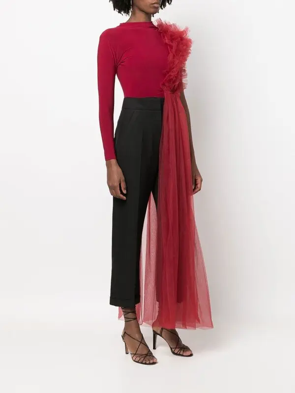 Alchemy Fashions X Lia Aram Ruched One-shoulder Tulle Jersey Top