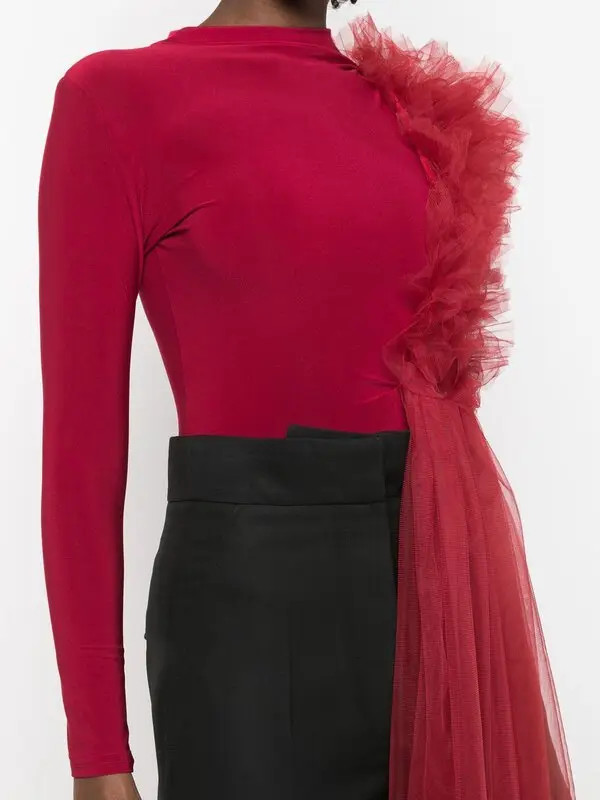 Alchemy Fashions X Lia Aram Ruched One-shoulder Tulle Jersey Top