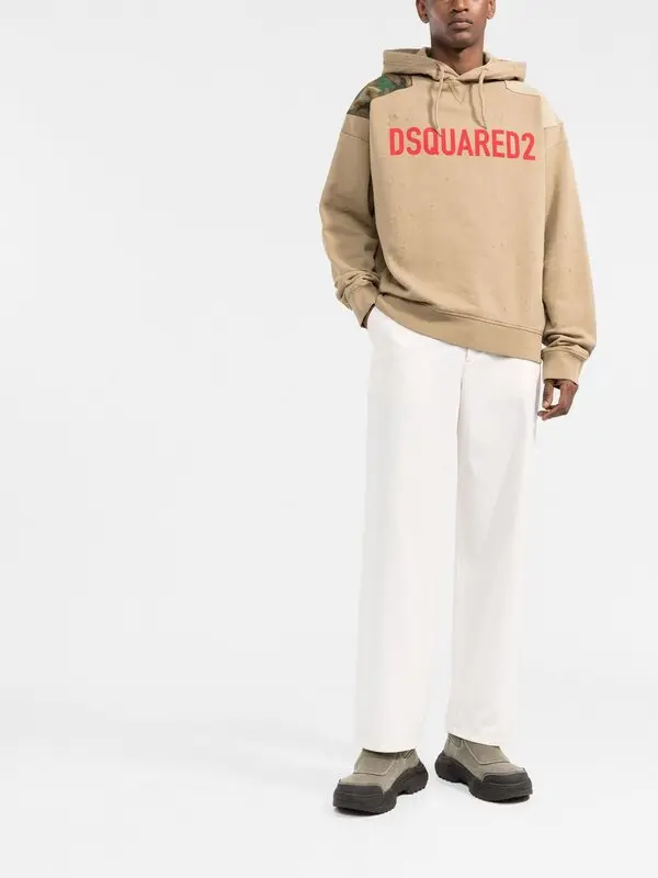 Dsquared2 Logo Print Camouflage Panel Hoodie