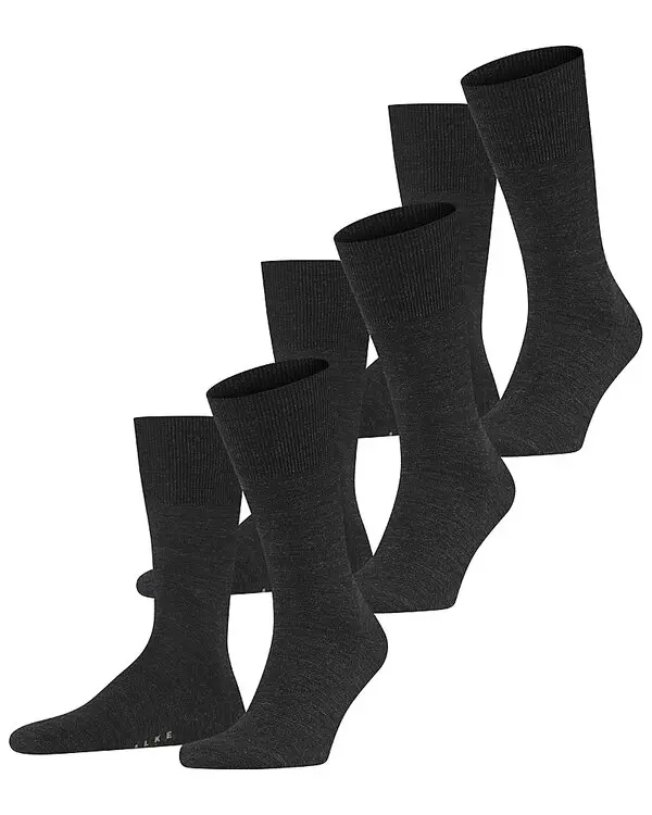 Falke Airport Wool Blend Crew Socks Pack Of 3 - Anthracite Melange