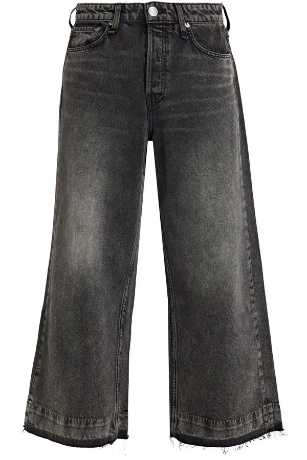 Rag & Bone Maya Cropped Faded Highrise Wideleg Jeans - Charcoal
