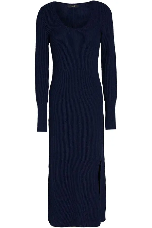 Rag & Bone Sunny Ribbed Cottonblend Midi Dress - Navy
