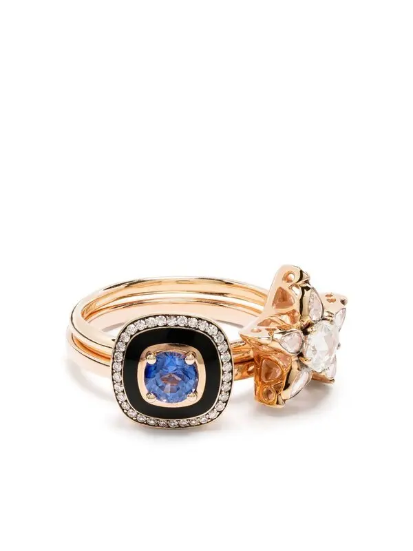 SELIM MOUZANNAR 18kt Rose Gold Diamond And Sapphire Ring Set - Pink