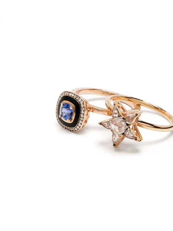 SELIM MOUZANNAR 18kt Rose Gold Diamond And Sapphire Ring Set