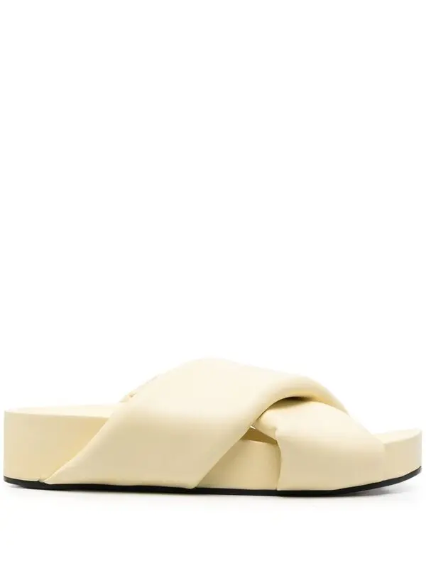 JIL SANDER Criss-cross Leather Slide Sandals - Yellow