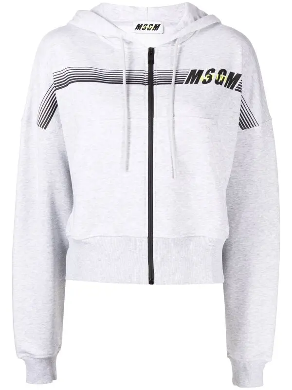 MSGM Logo-print Zip-up Hoodie - Grey