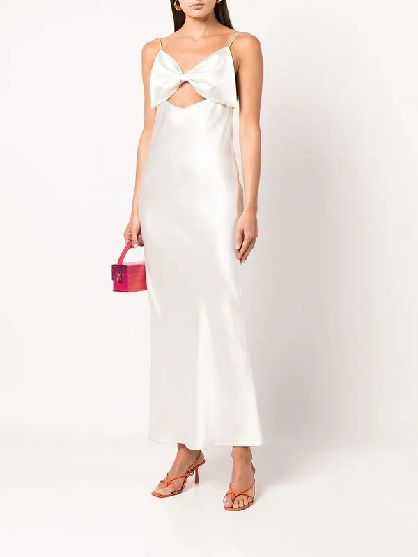 FLEUR DU MAL Bow-embellished Silk Slip Dress