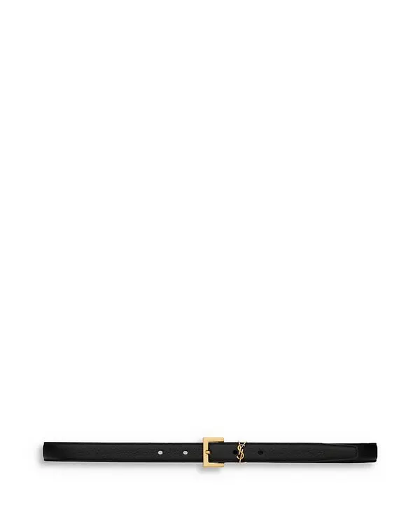 Saint Laurent Cassandre Thin Belt With Square Buckle - Nero
