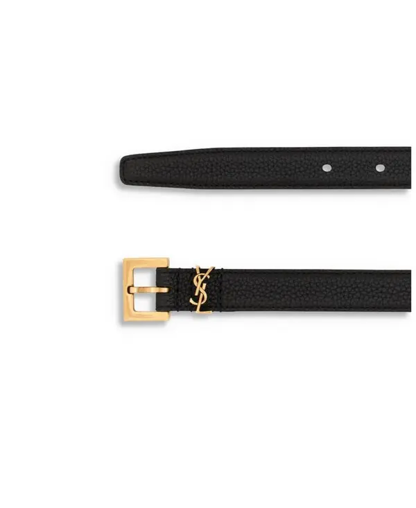 Saint Laurent Cassandre Thin Belt With Square Buckle - Nero