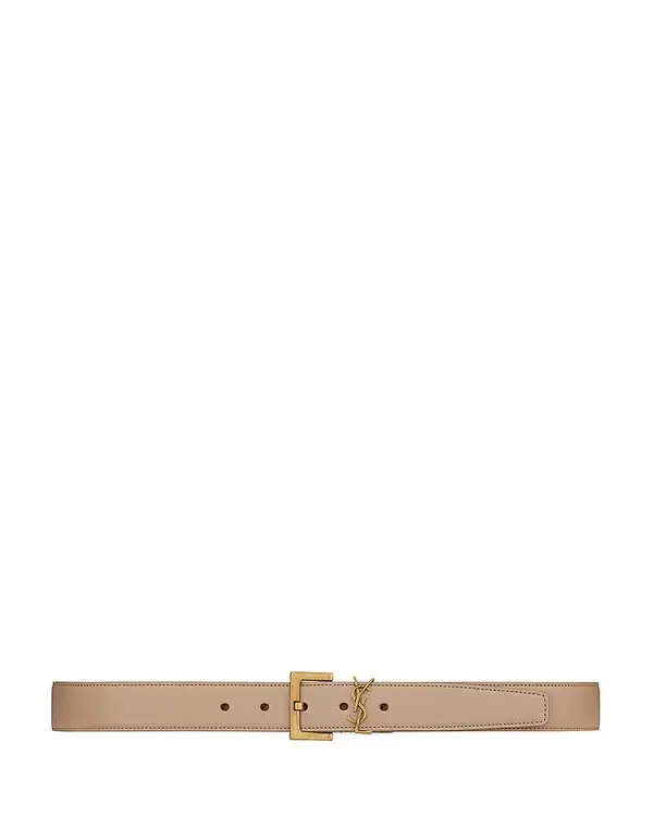 Saint Laurent Cassandre Belt With Square Buckle - Dark Beige