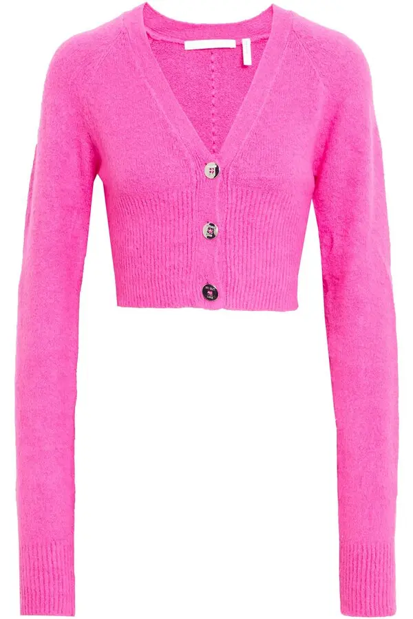 Helmut Lang Cropped Brushed Cotton-blend Cardigan - Bright Pink