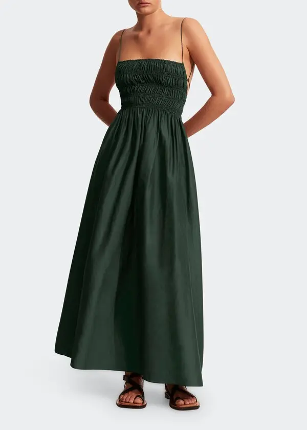 Matteau Shirred Lace-Up Maxi Dress - Emerald | Editorialist