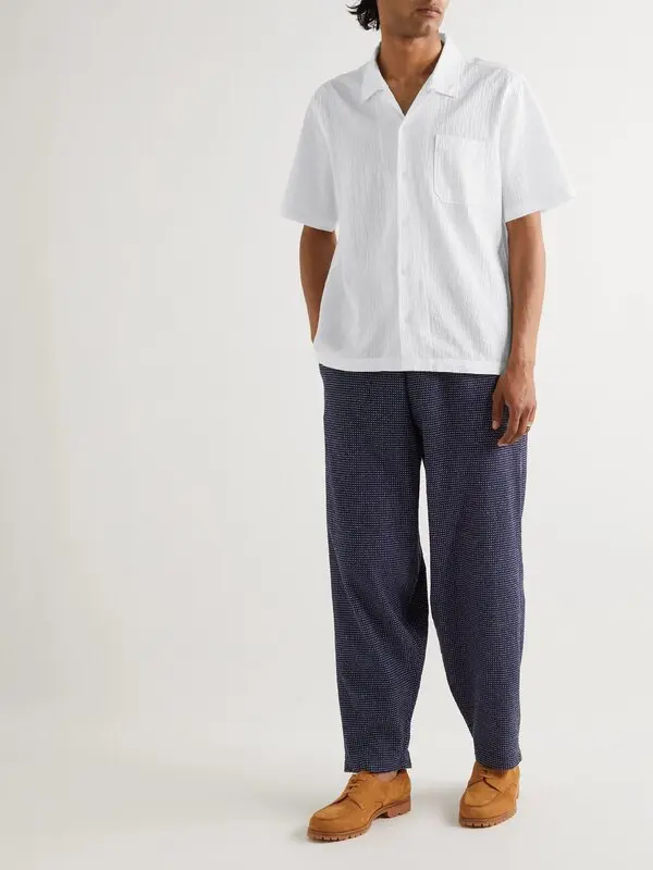 Universal Works Road Convertible-collar Stretch-cotton Seersucker Shirt