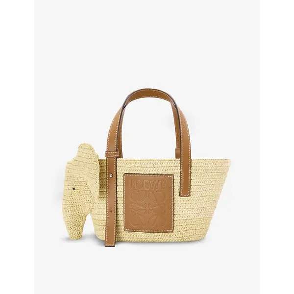 Loewe Small Elephant Raffia And Leather Shoulder Bag