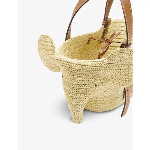 Loewe Small Elephant Raffia And Leather Shoulder Bag