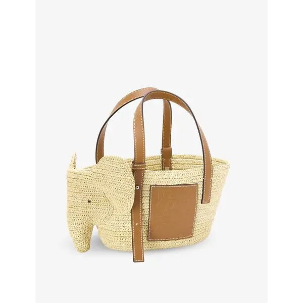 Loewe Small Elephant Raffia And Leather Shoulder Bag
