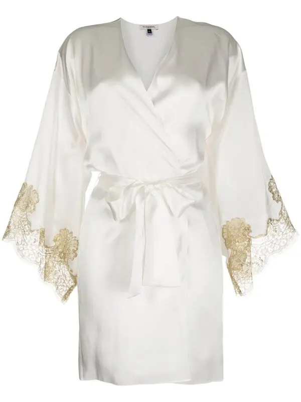 GILDA & PEARL Gina Lace-trim Silk Robe - White