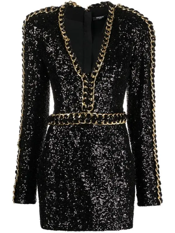 Balmain Chain-trim Sequin Dress