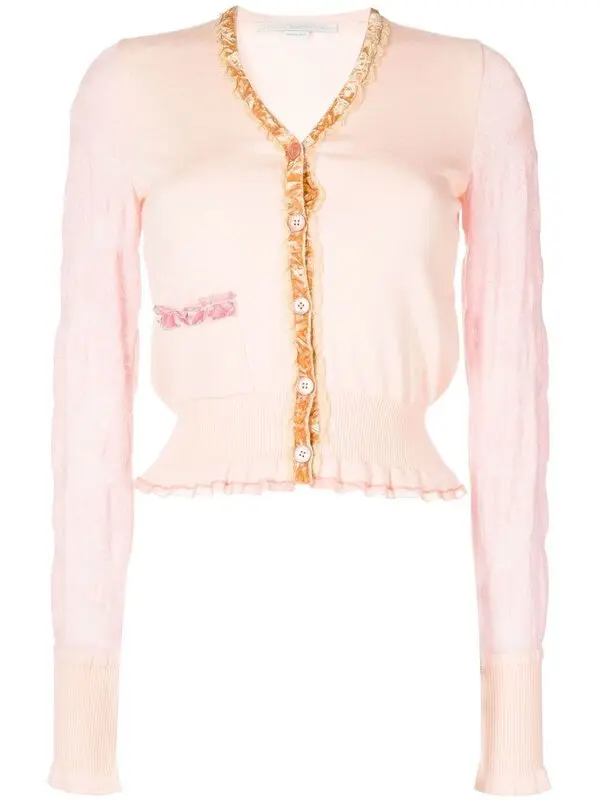 Stella McCartney Velvet-trim Wool Cardigan - Pink
