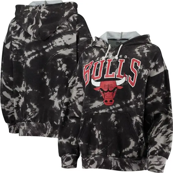 MAJESTIC THREADS Chicago Bulls Tie-dye Pullover Hoodie - Black