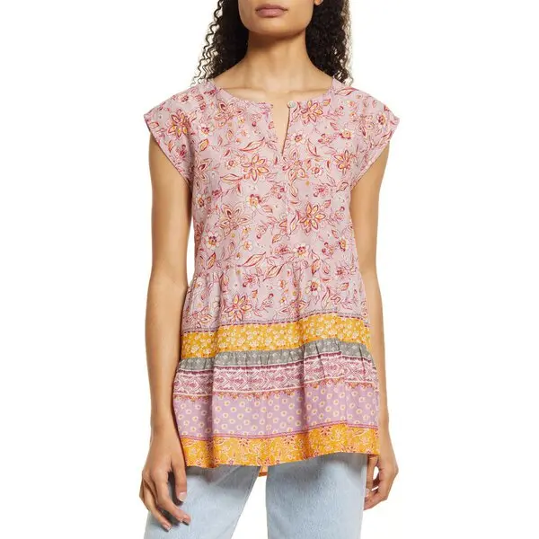 BEACHLUNCHLOUNGE Jessa Border Print Cotton Top - Dusty Lilies
