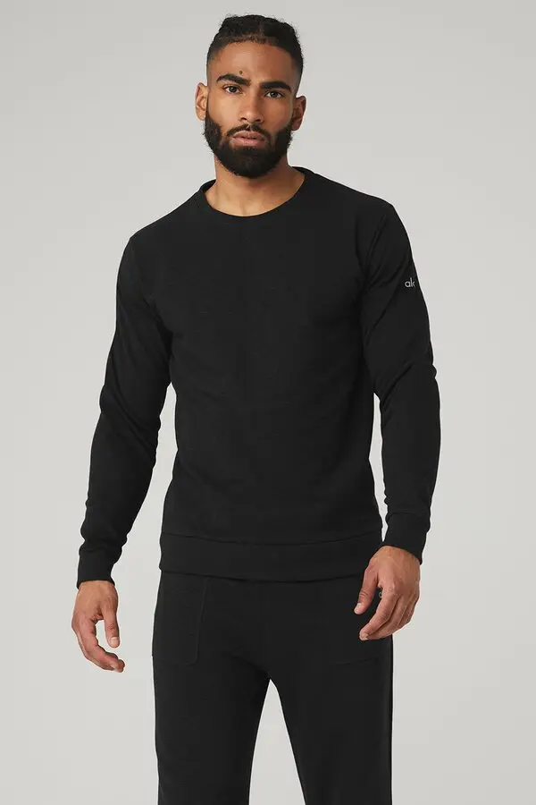 Alo Yoga Qualifier Crewneck Top - Black Slub