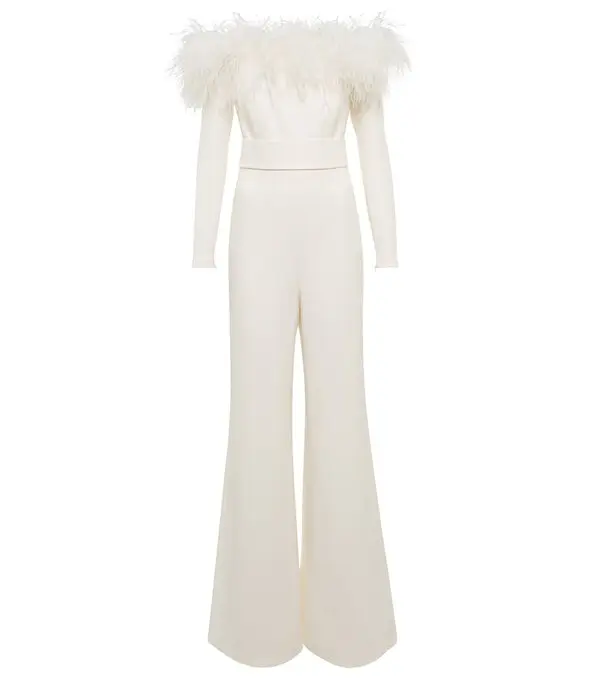 Safiyaa Feather-trimmed Jumpsuit - White