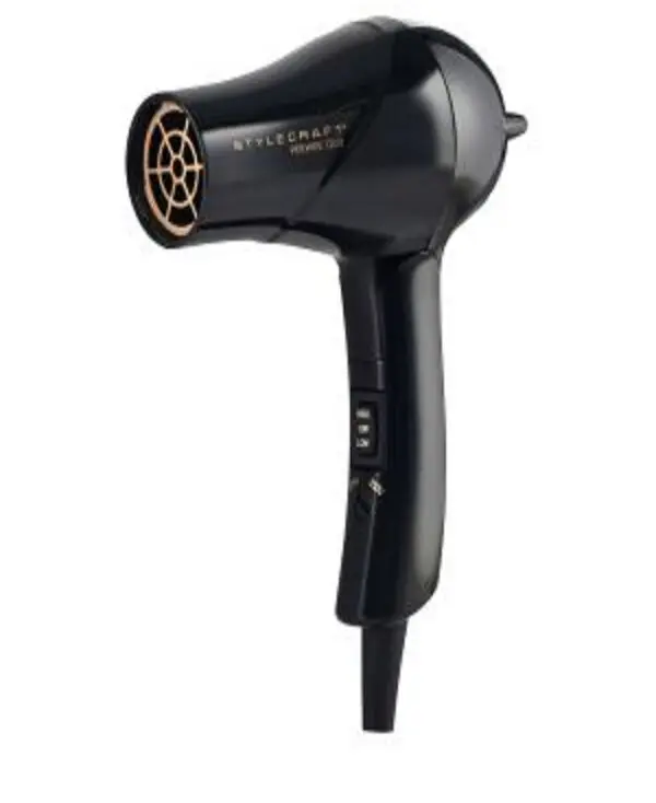 STYLECRAFT Peewee 1200 Folding Handle Dual Voltage Compact Travel Hair Dryer With Nozzle