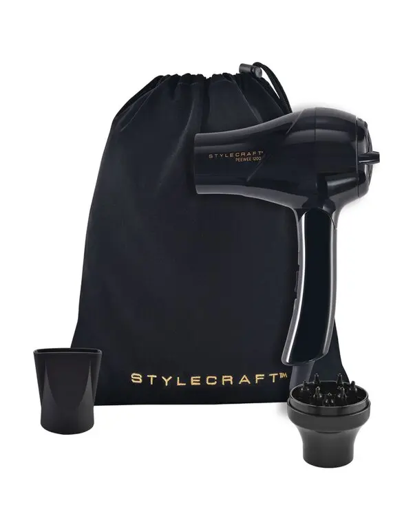 STYLECRAFT Peewee 1200 Folding Handle Dual Voltage Compact Travel Hair Dryer With Nozzle