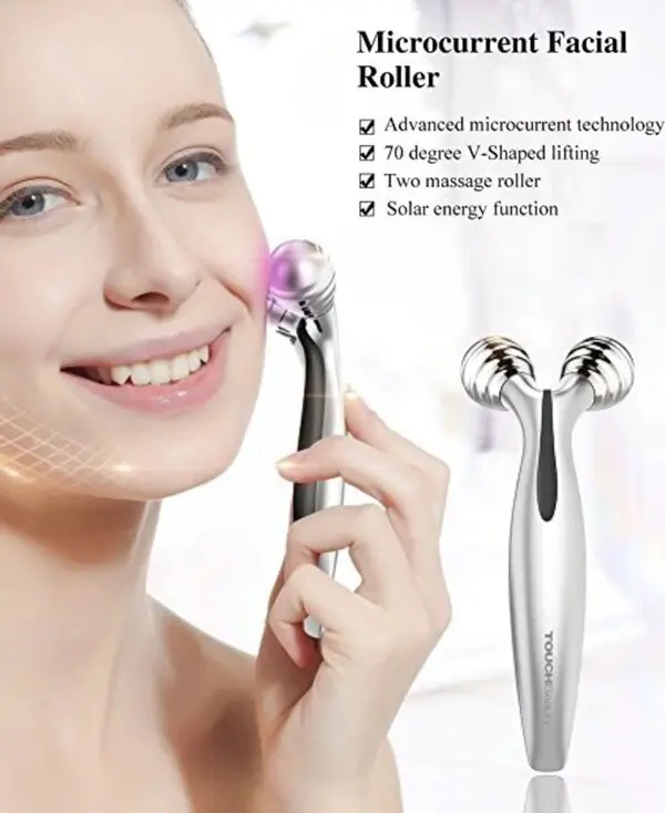 TOUCHBEAUTY Microcurrent Facial Face Massager Device Roller - Silver