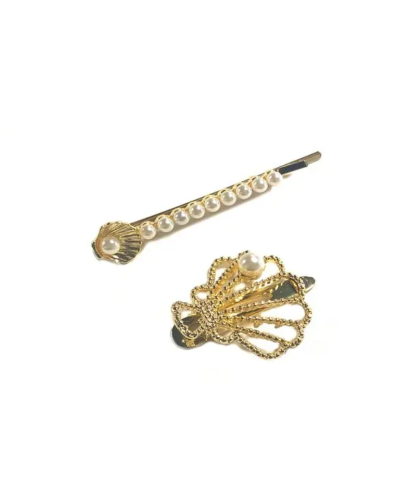SOHO STYLE Seashell Hair Clips With Imitation Pearls - Gold
