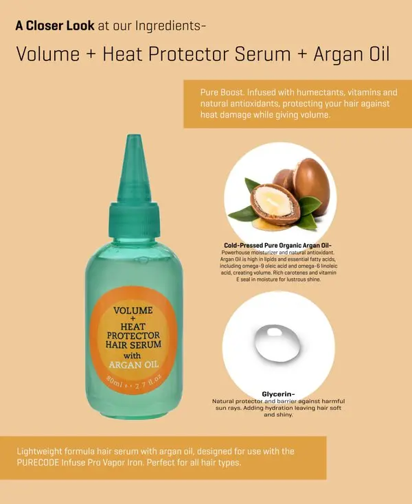 PURECODE Volume + Heat Protector Hair Serum With Argan Oil