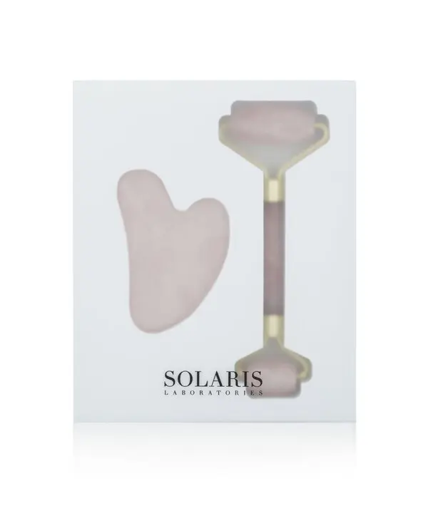 SOLARIS LABORATORIES NY Rose Quartz Dermal Roller And Gua Sha 2 Piece Set - Light Pink