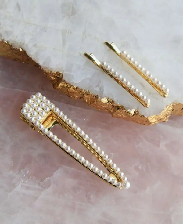 SOHO STYLE String Of Pearls Bobby Pin And Hair Clip 3-piece Set - Ivory