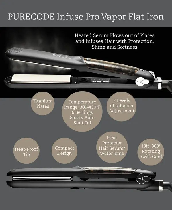 PURECODE Titanium Infuse Pro Vapor Iron And Heat Protector Serum With Argan Oil - Black