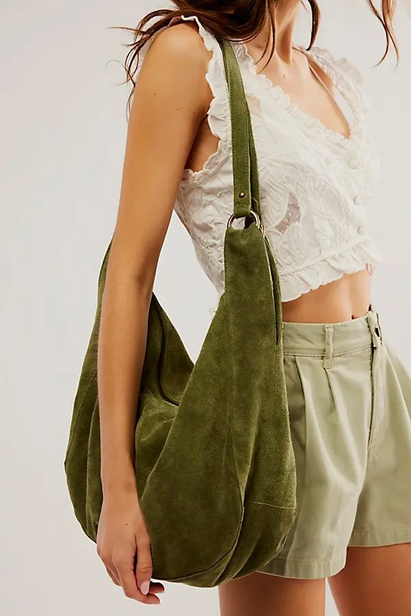 Free People Roma Suede Tote Bag - Olive Moss