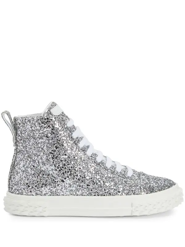 GIUSEPPE ZANOTTI Glitter High-top Sneakers - Silver